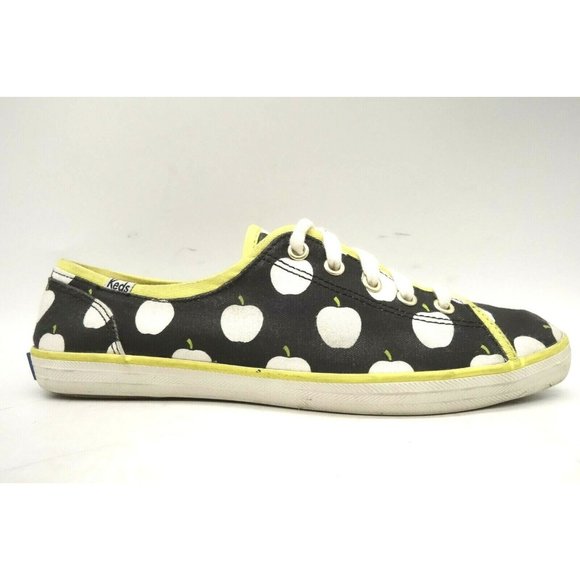 Keds | Shoes | Keds Kate Spade Logo Black Apple Print Canvas Lace Up ...